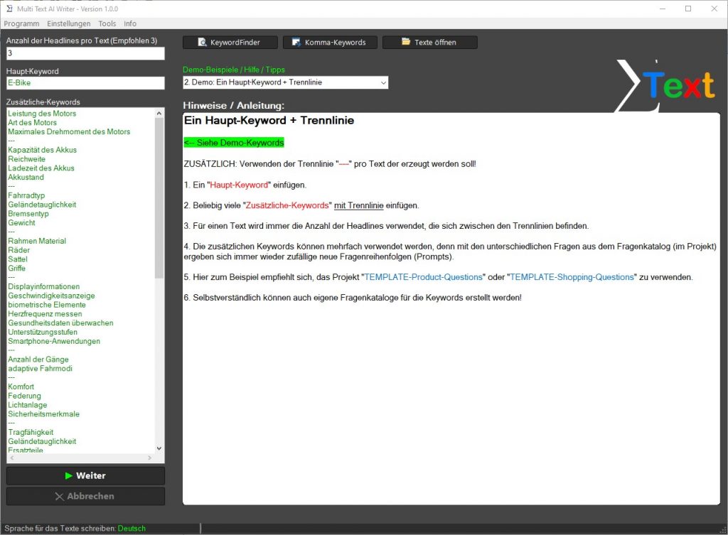 ChatGPT mehrere Texte schreiben